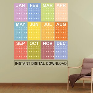 Large Monthly Wall Planner Printable Bright, Pastel Wall Calendar 2025 ...
