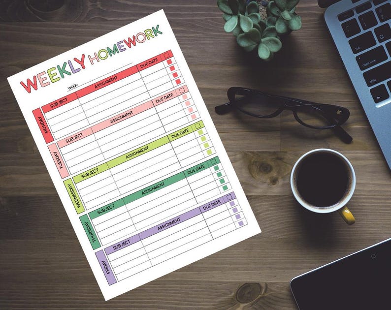 Weekly Homework Schedule Kids Printable, Weekly Homeschool Schedule ...
