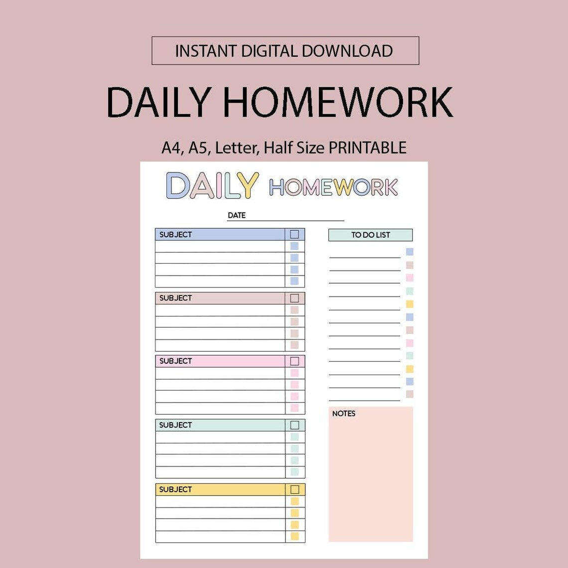 Homework Daily Planner Printable, School Planner, Student Planner ...