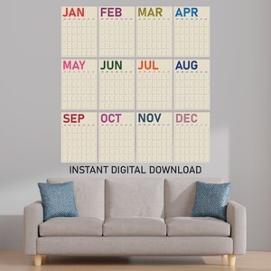 Large Monthly Wall Calendar Printable Bright, Pastel Wall Planner 2025 ...