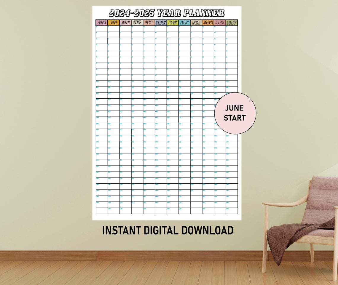 Academic Wall Calendar for 2024-2025 Year A0 A1 A2 A3 Size, School Year ...
