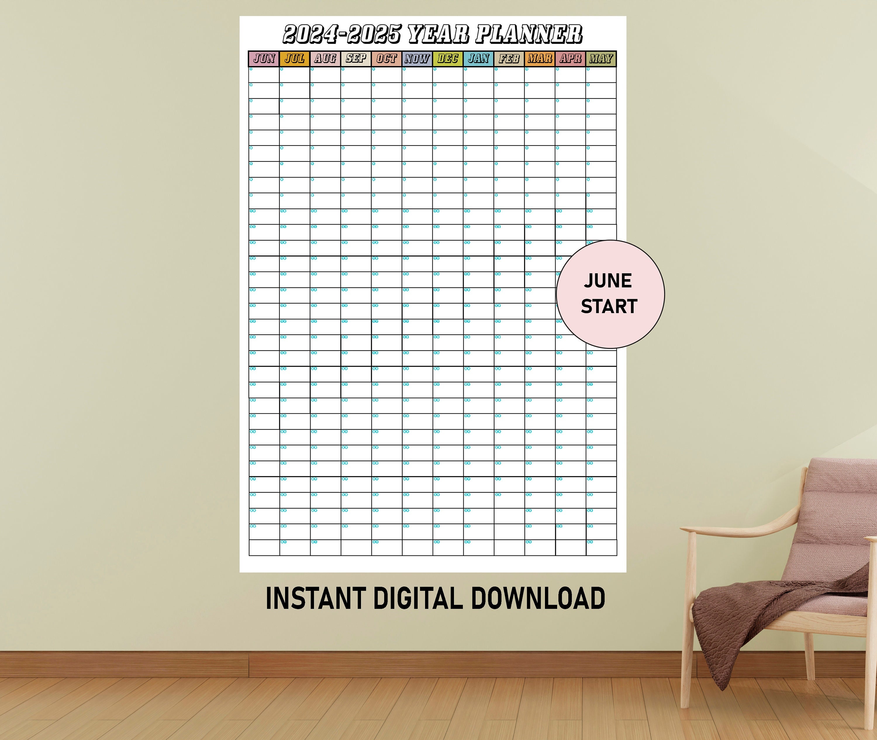 Academic Wall Calendar for 2024-2025 Year A0 A1 A2 A3 Size, School Year ...