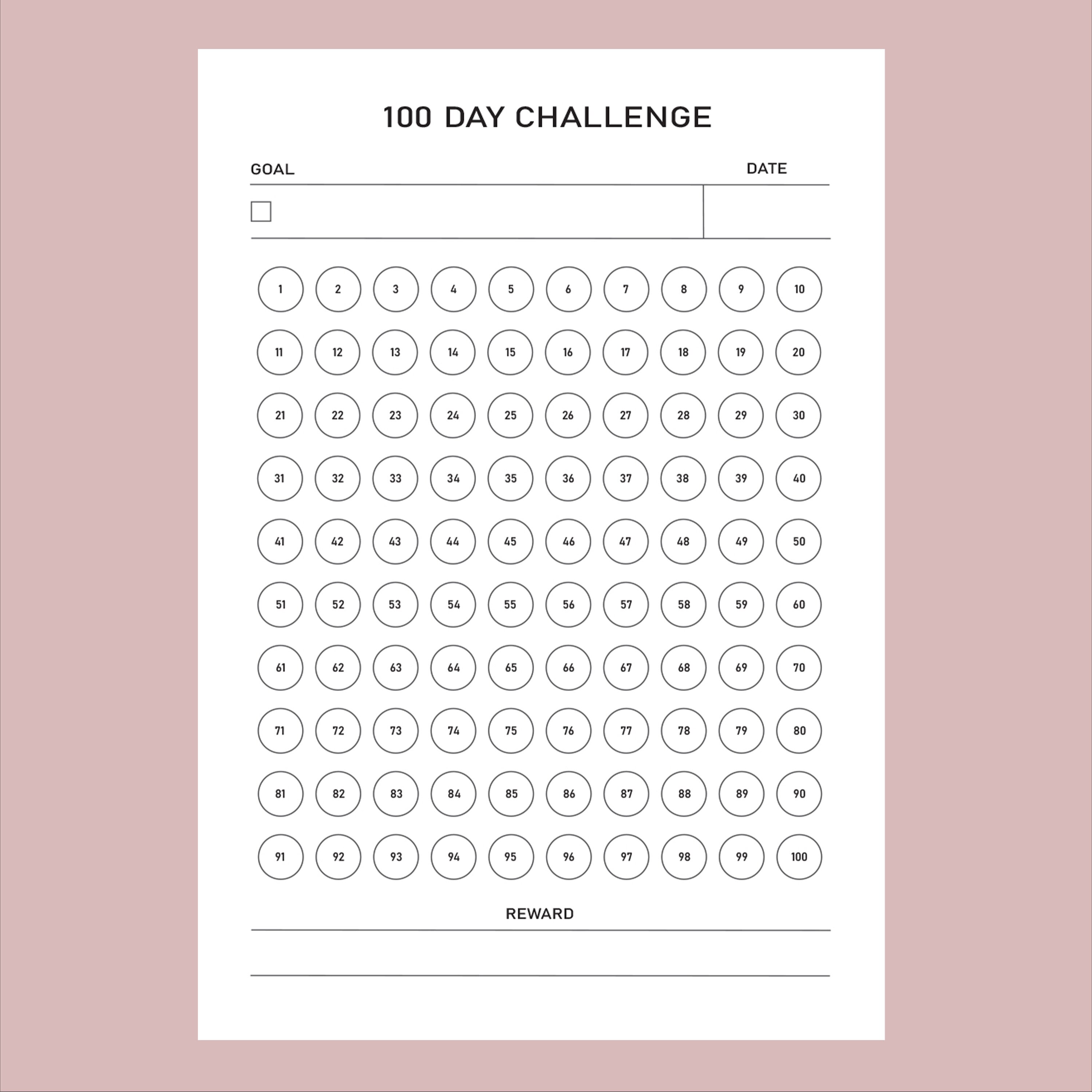 100 Day Challenge Landscape Printable A4/letter Size, Setting Goals ...