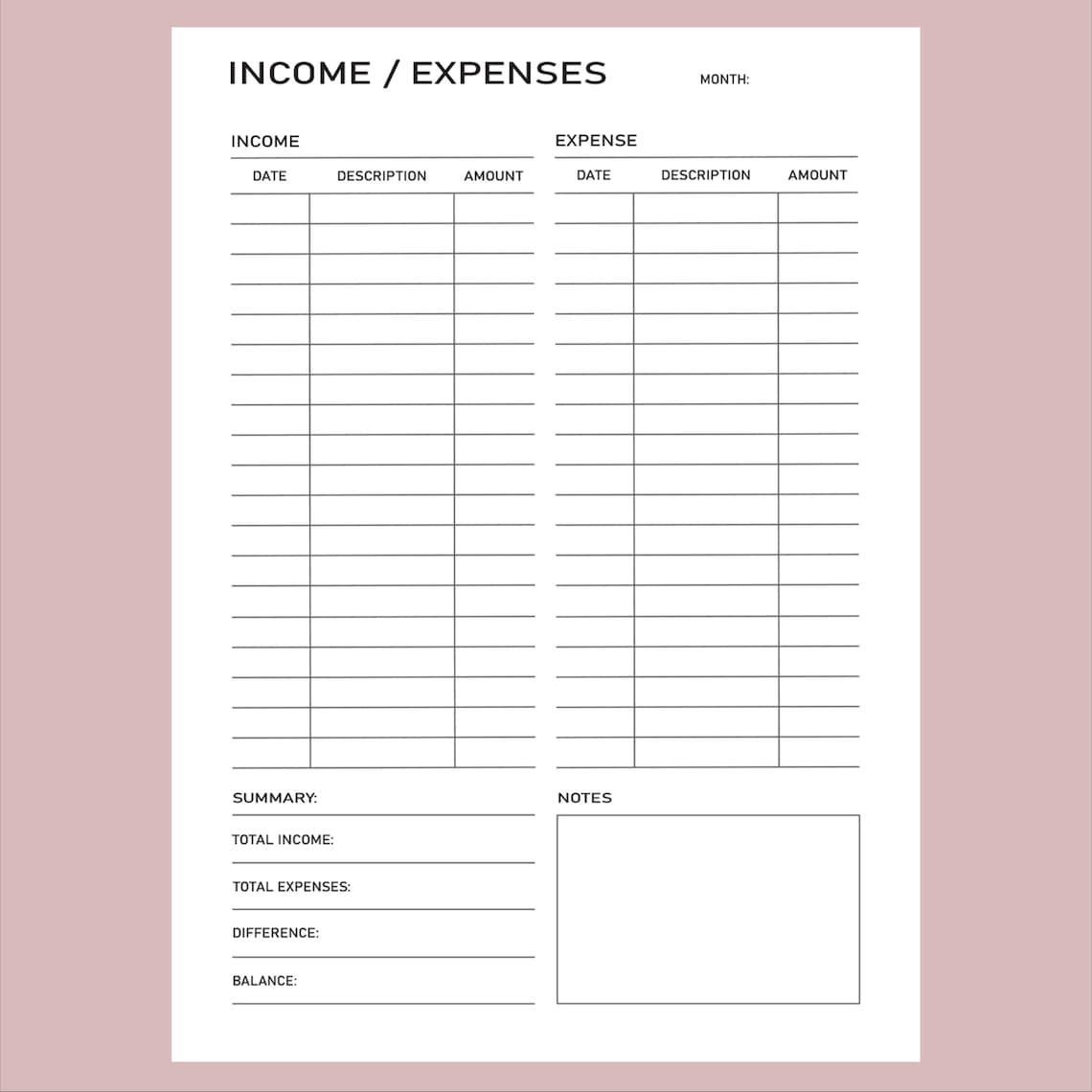 Expense Tracker Printable, Income Tracker, Financial Planner, Monthly ...