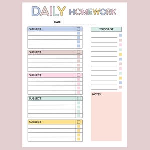 Homework Daily Planner Printable, Print, Digital, Student Planner ...