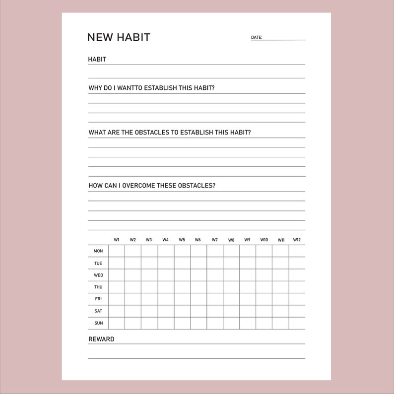 Habit Planner Printable A4/a5/letter/half Size, 12 Week Habit Tracker ...