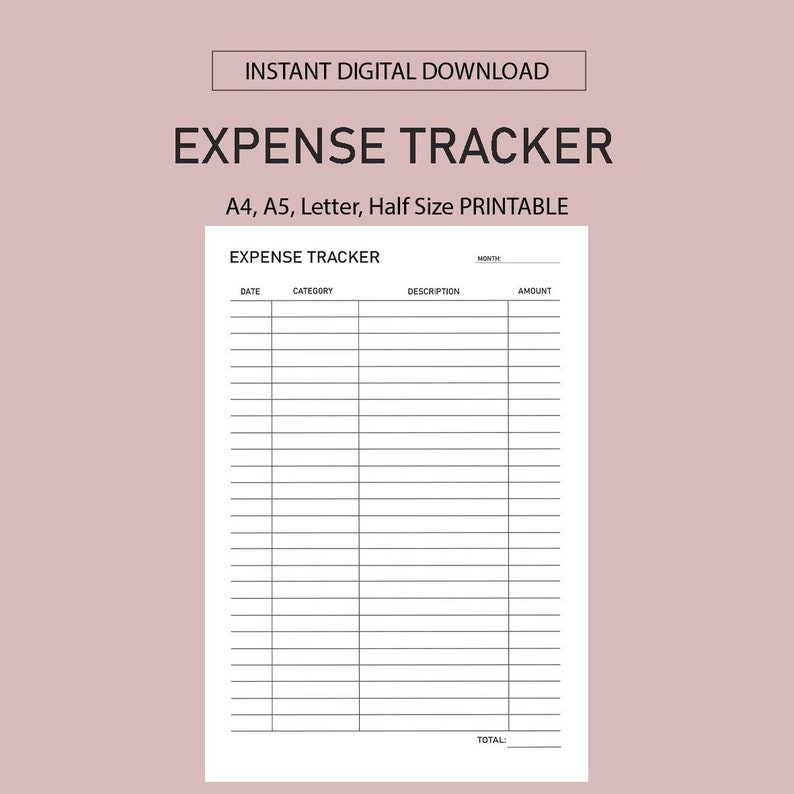 Expense Tracker PDF A4/a5/letter/half, Monthly Budget Planner Printable ...