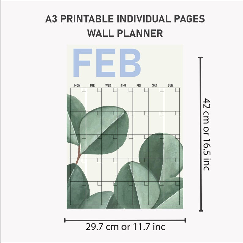 Botanical Large Monthly Wall Calendar A3 A4 PDF, Botanical Planner ...