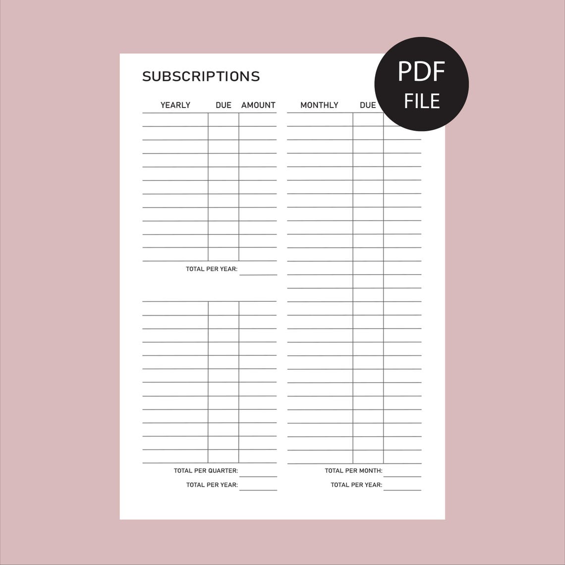 Subscription Tracker Printable, Membership Checklist, Expense Tracker ...