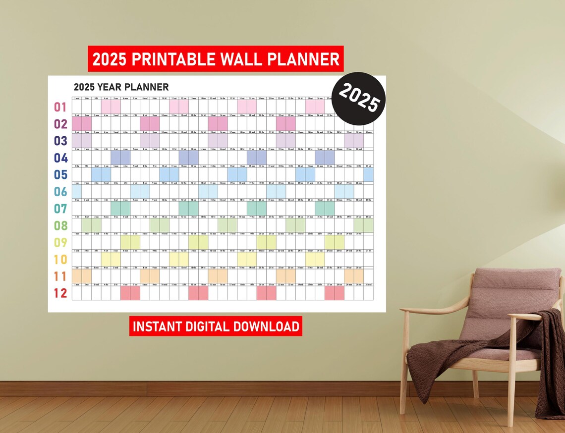 Wall Calendar 2025, Wall Planner 2025, Colorful Landscape, Large Wall ...