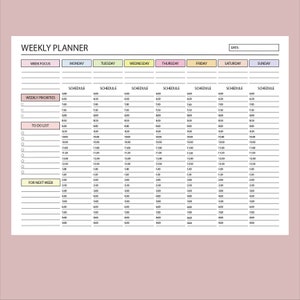 Weekly Planner Printable Landscape, Minimalist Weekly Schedule, Week at ...