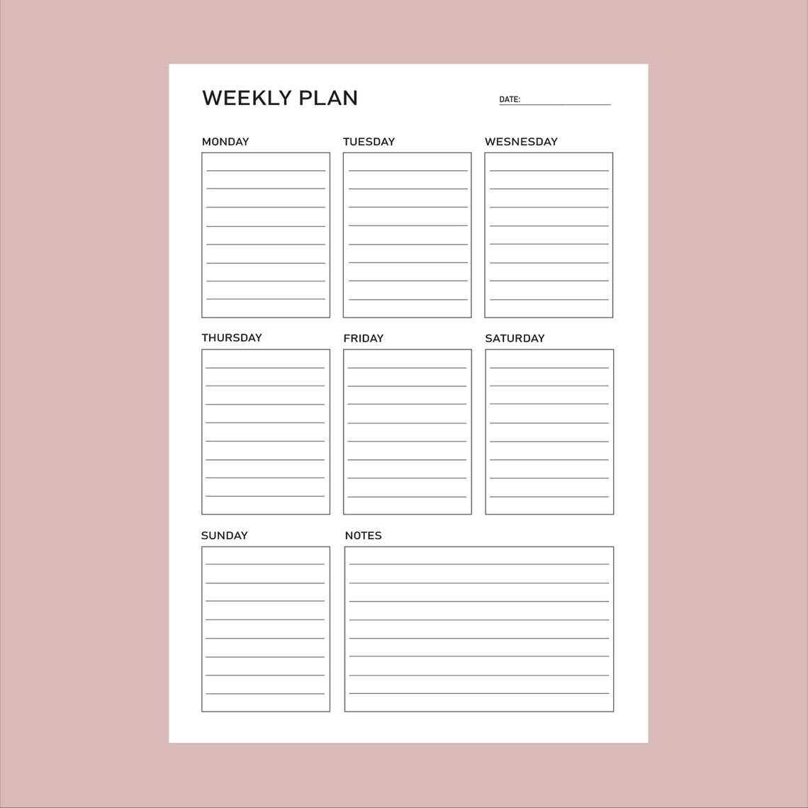 Weekly Planner Printable Landscape, Minimalist Weekly Schedule, Week at ...