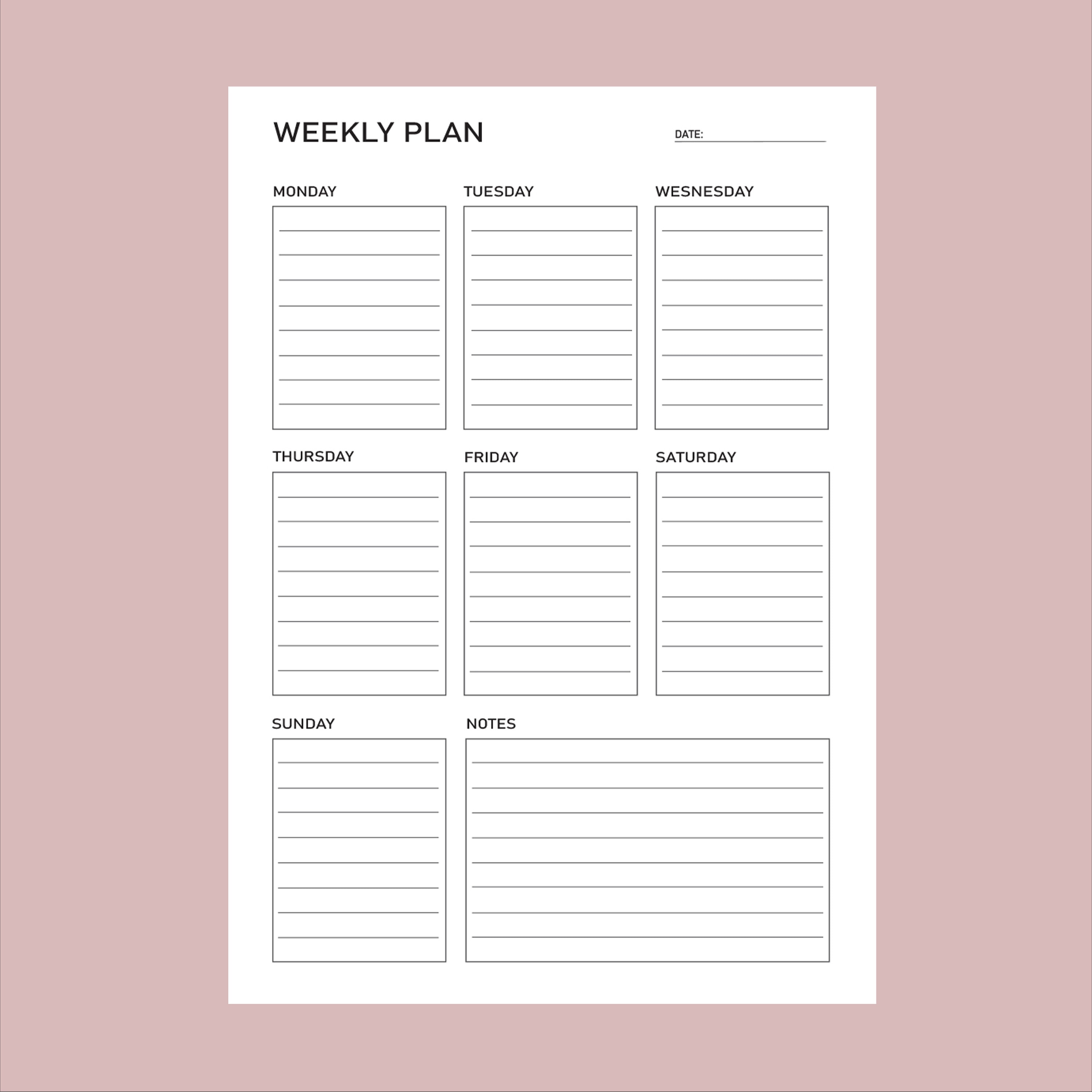 Weekly Planner Printable Landscape, Minimalist Weekly Schedule, Week at ...