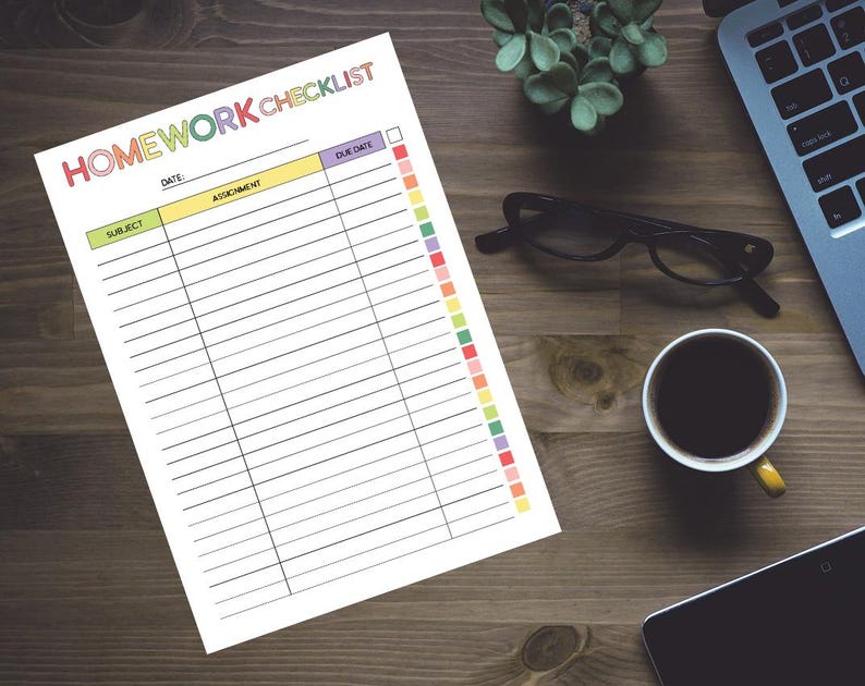 Homework Checklist Planner Printable, Print, Digital, Student Planner ...