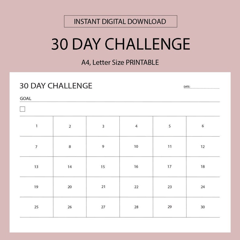30 Day Challenge Landscape Printable, Monthly Planner PDF, Weekly ...