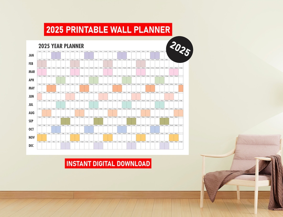 Giant Wall Calendar 2025 Printable PDF, 2025 Wall Planner, Large Wall ...