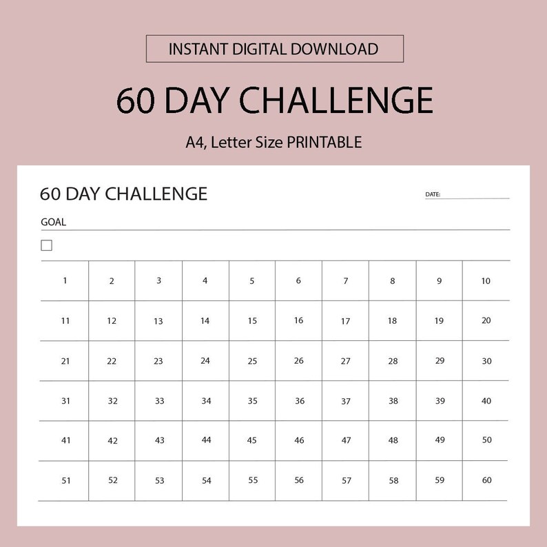 60 Day Challenge Landscape Printable, Monthly Planner PDF, Setting ...