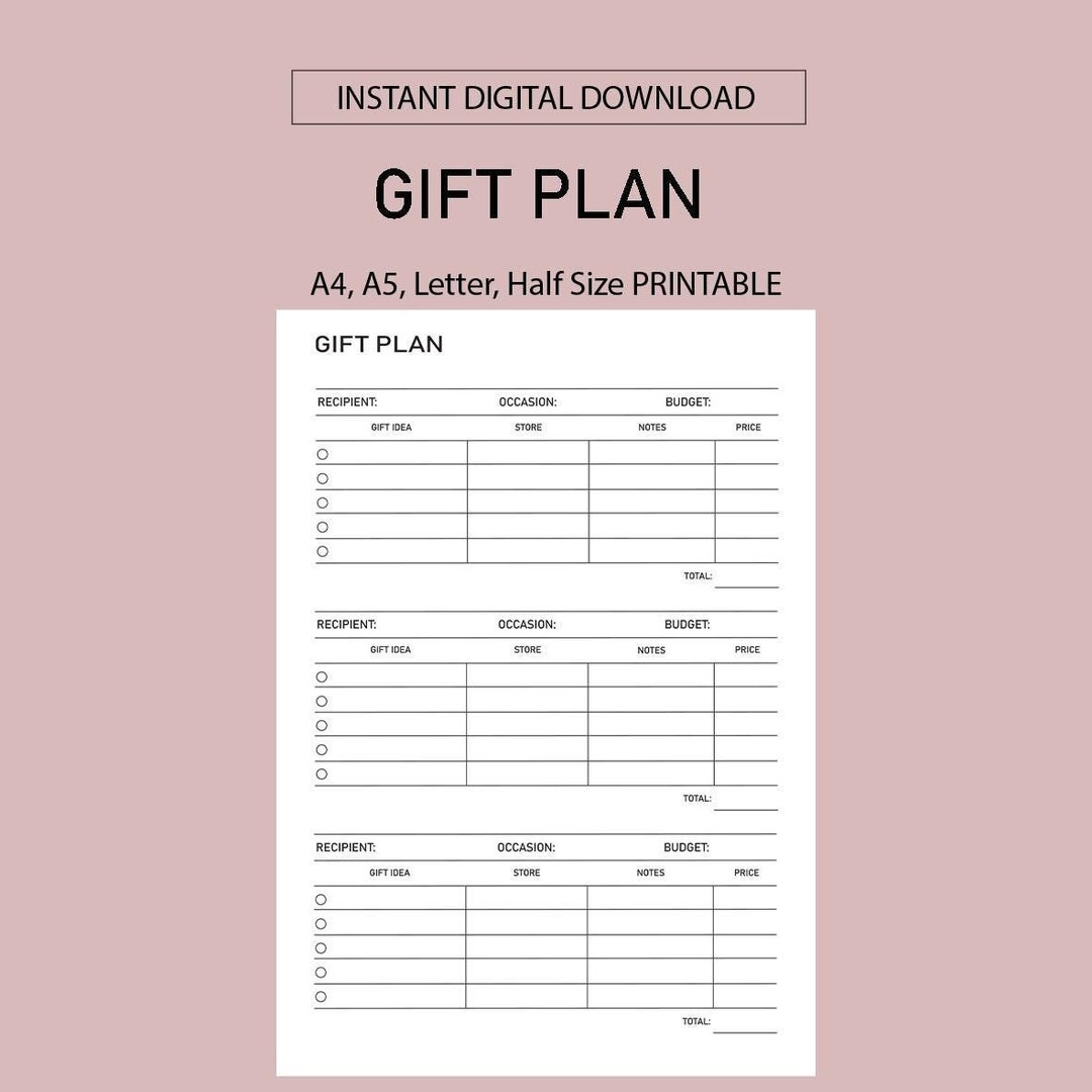 Gift Planner Printable A4/a5/letter/half, Gift Ideas Planner, Gift ...