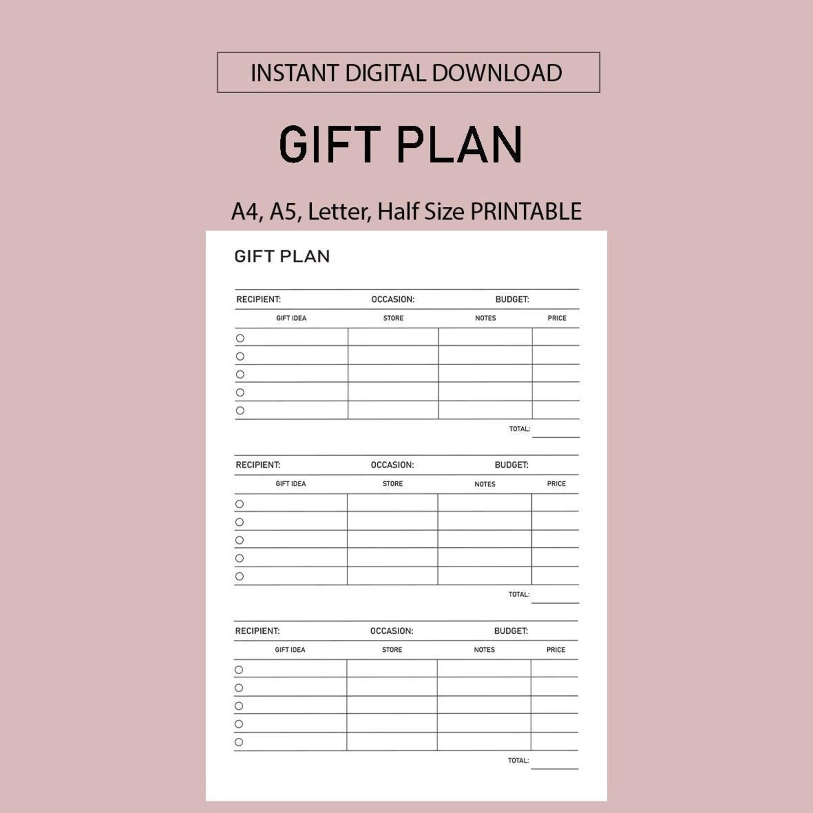 Gift Planner Printable A4/a5/letter/half, Gift Ideas Planner, Gift ...