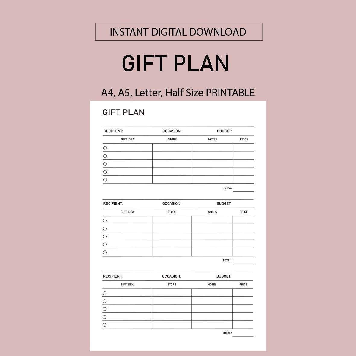 Gift Planner Printable A4/a5/letter/half, Gift Ideas Planner, Gift ...