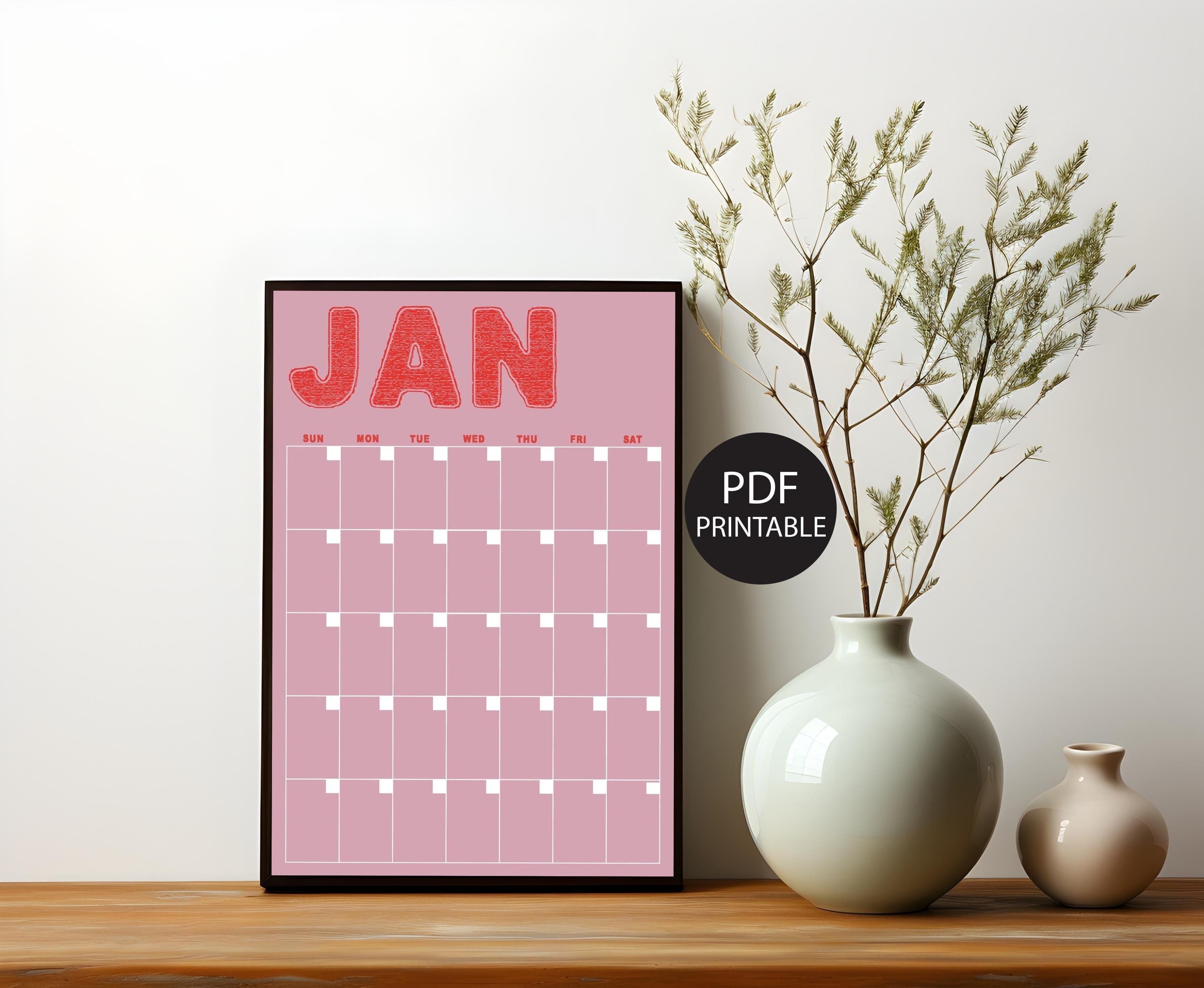 Large Monthly Wall Calendar Printable, Pastel Wall Planner, Undated ...
