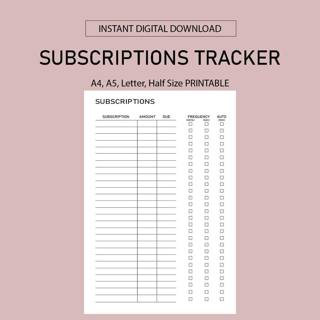 Subscription Tracker Printable, Membership Checklist, Expense Tracker ...