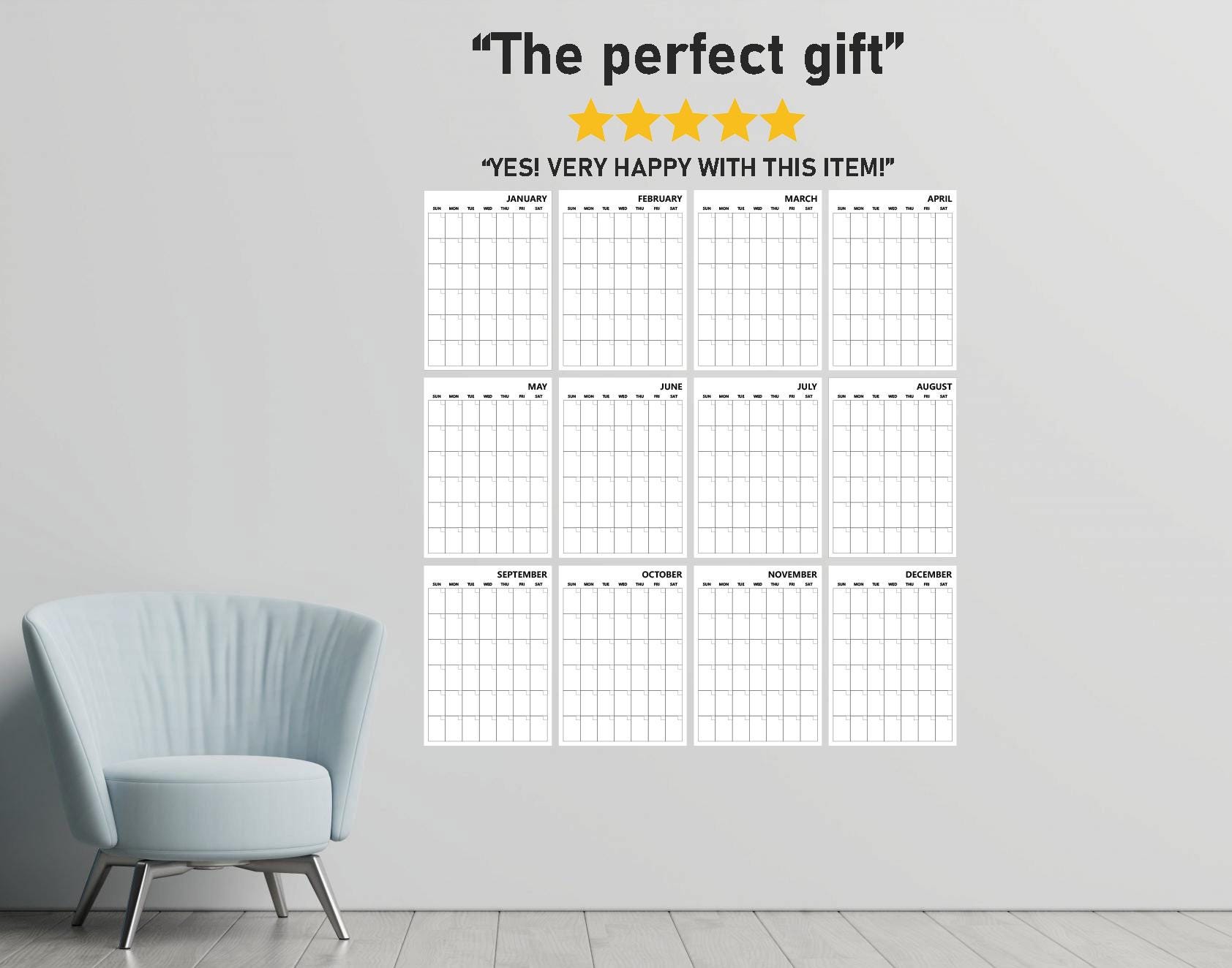 Large Printable Monthly Wall Calendar: Undated A3/A4 Planner (digital ...