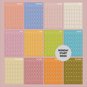 Large Monthly Wall Calendar Printable Bright, Pastel Wall Planner 2025 ...