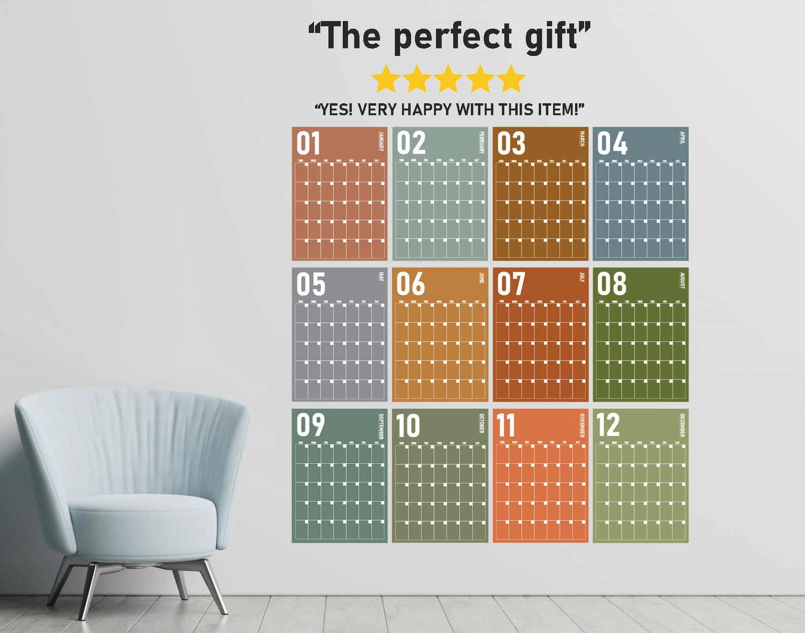 Undated Wall Calendar Printable PDF, Large Monthly Wall Planner ...