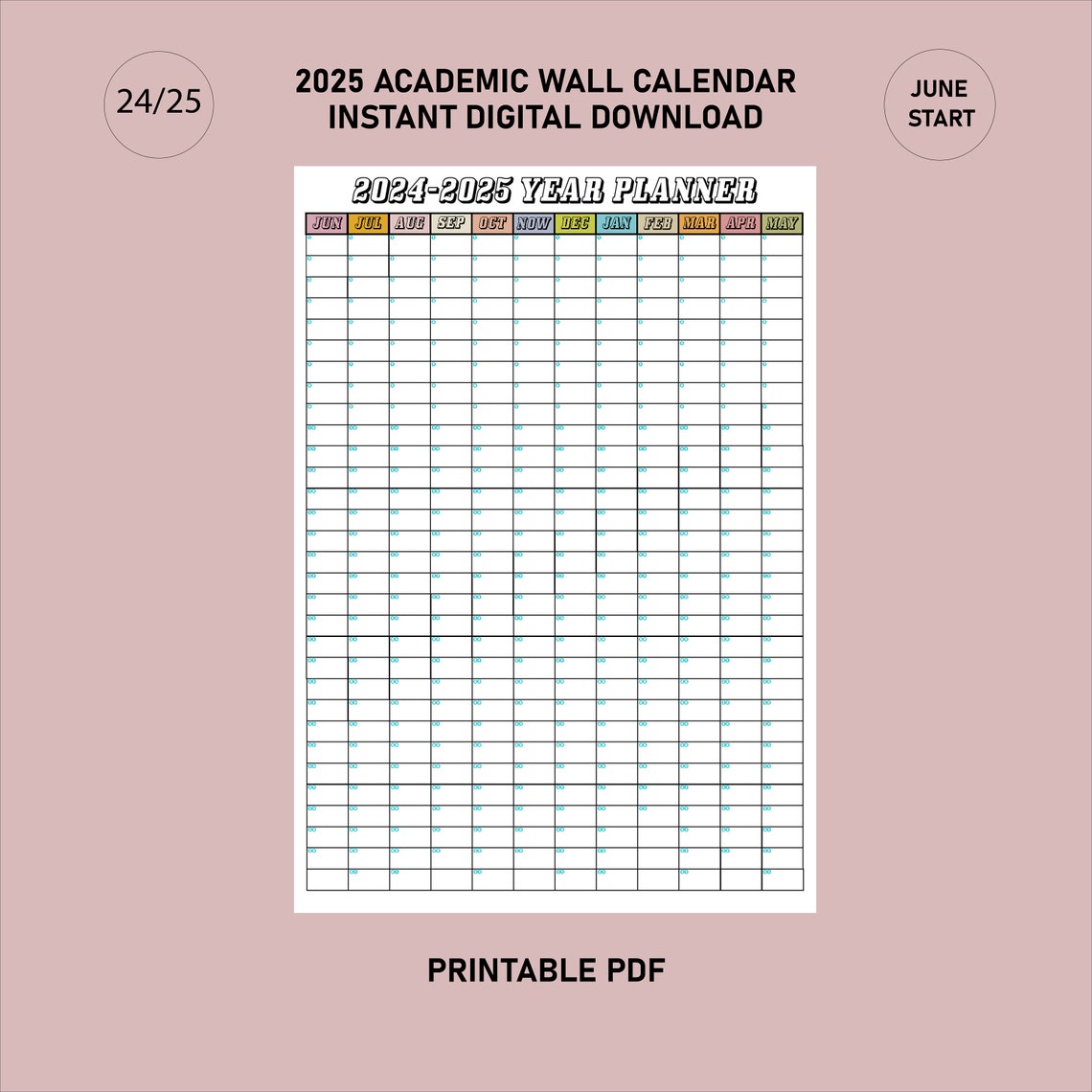 Academic Wall Calendar for 2024-2025 Year A0 A1 A2 A3 Size, School Year ...