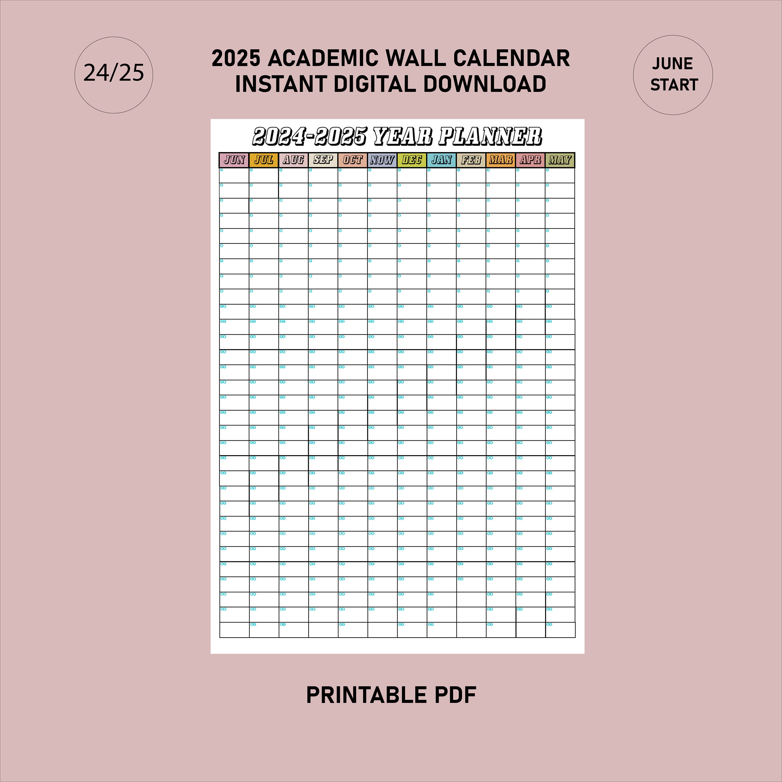 Academic Wall Calendar for 2024-2025 Year A0 A1 A2 A3 Size, School Year ...