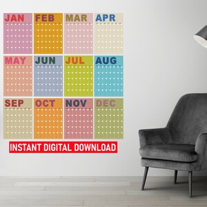 Large Monthly Wall Calendar A3 A4 PDF, Pastel Wall Planner, Undated ...