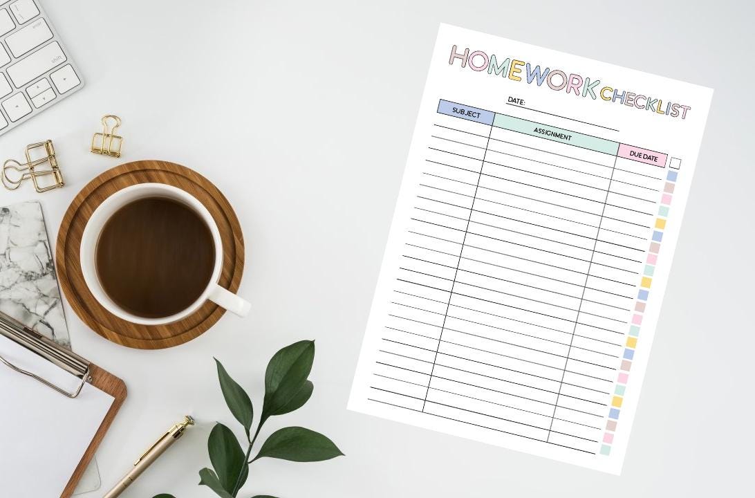 Homework Checklist Printable: Student Planner (digital Download) - Etsy UK