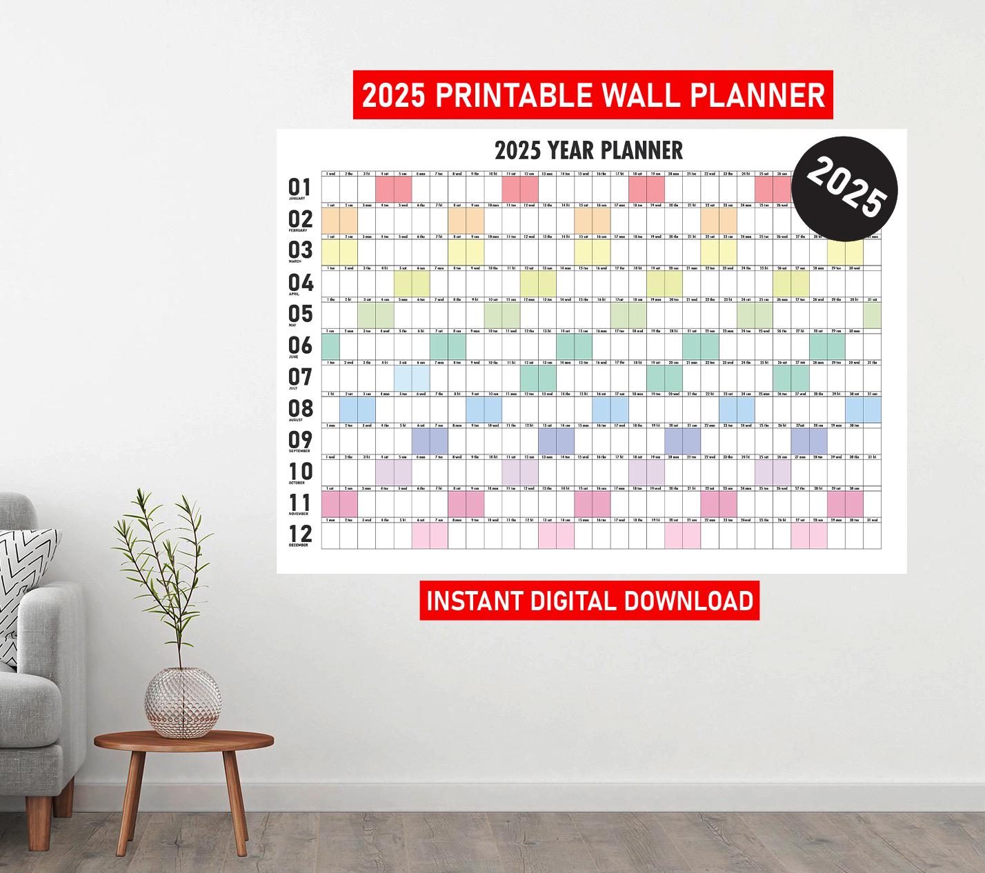 Wall Calendar 2025, Wall Planner 2025, Colorful Landscape, Large Wall ...
