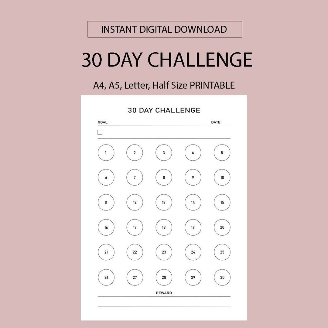 30 Day Challenge Landscape Printable, Monthly Planner, Weekly Planner ...