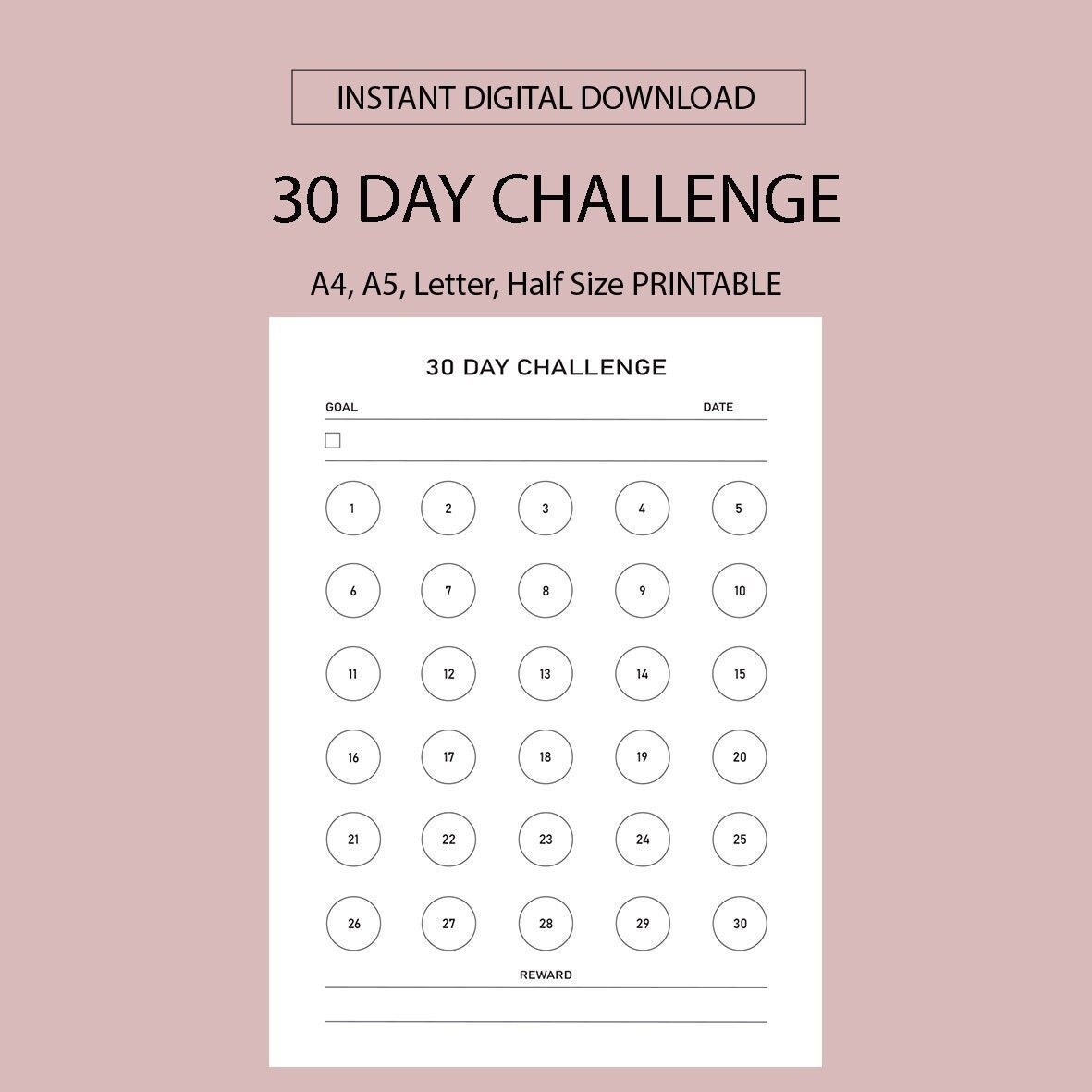 30 Day Challenge Landscape Printable, Monthly Planner, Weekly Planner ...