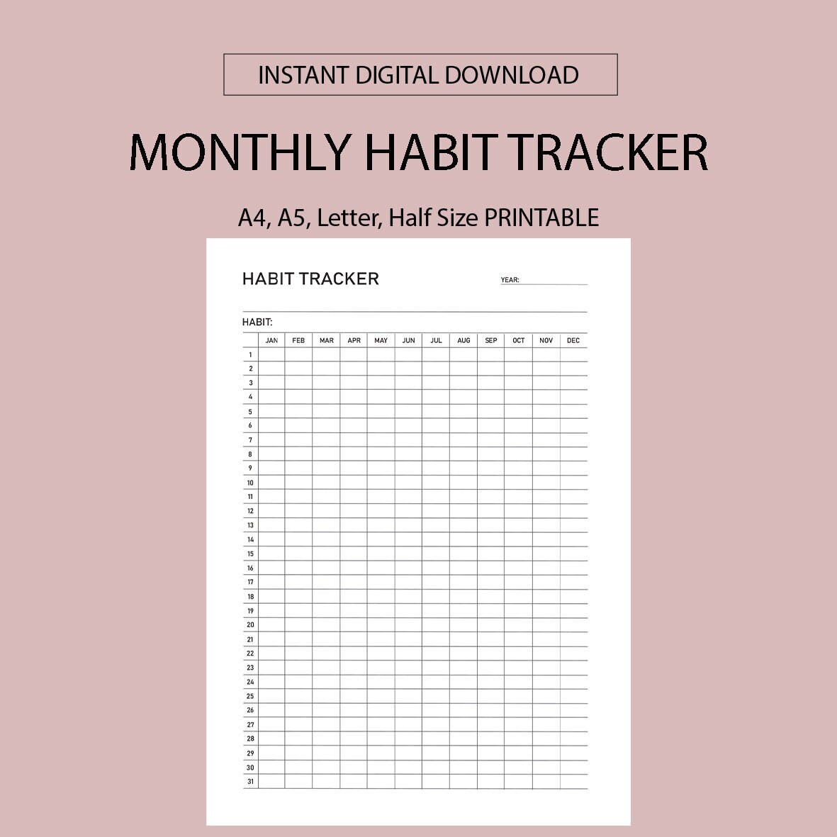 Yearly Habit Tracker Printable A4/a5/letter/half Size, Routine Tracker ...