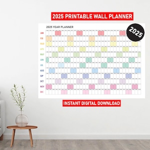 Wall Planner 2025 Printable PDF, 2025 Wall Calendar, Large Wall Planner ...