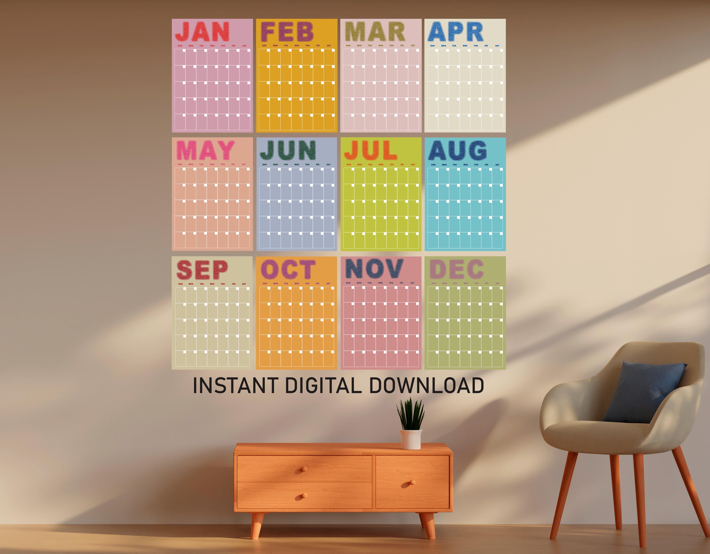 Large Monthly Wall Calendar Printable, Pastel Wall Planner, Undated ...