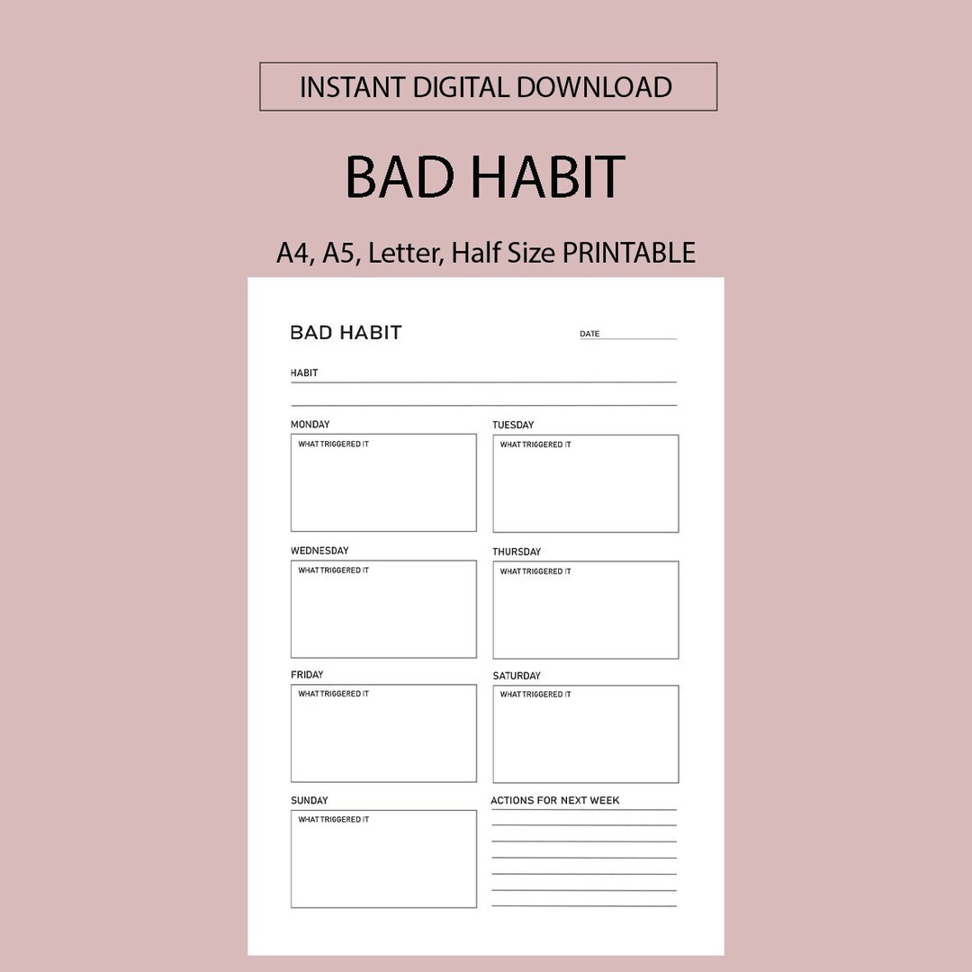 Bad Habit Tracker Printable, Habit Analyzer, Habit Loop, Daily Habit ...