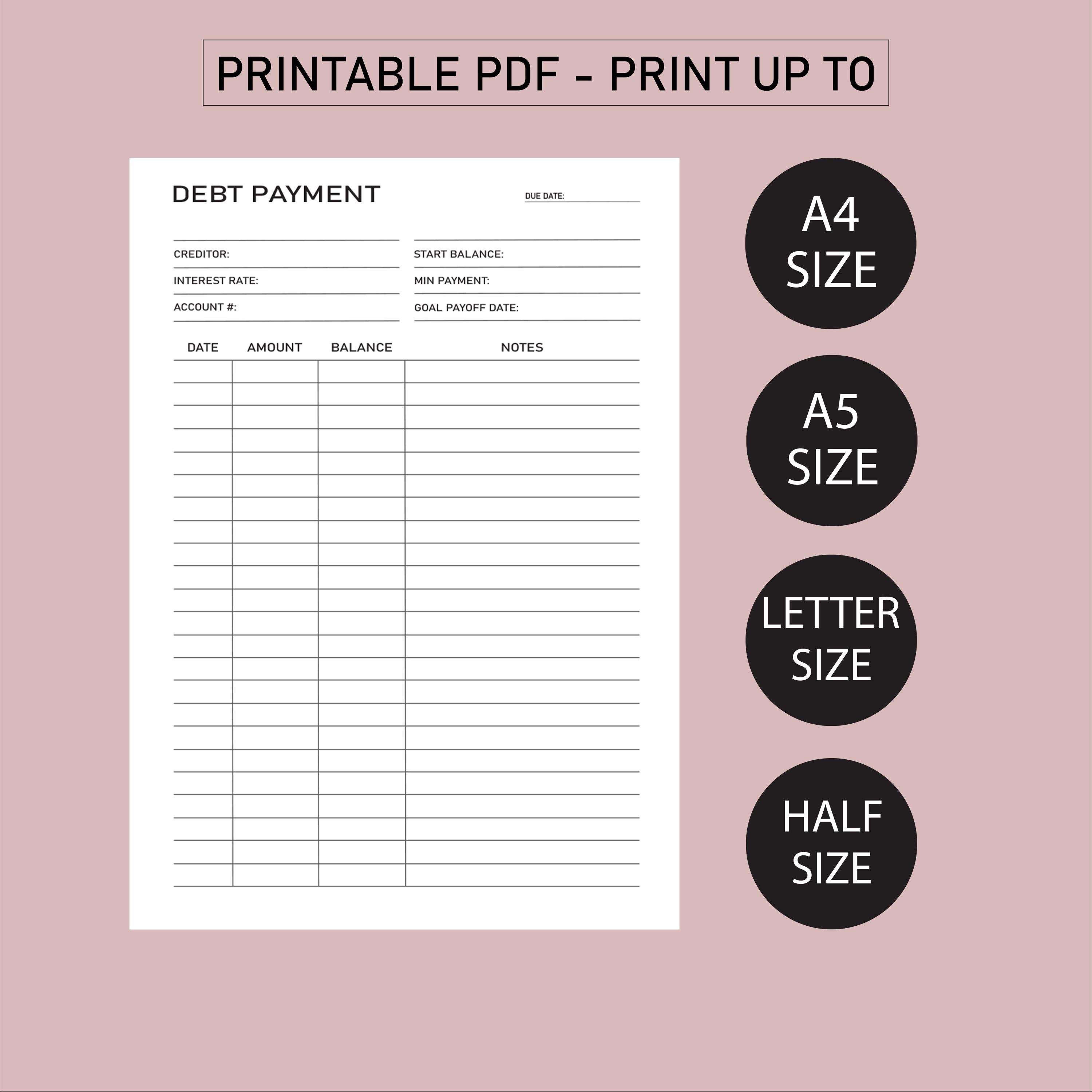 Debt Payment Tracker Printable, Debt Payoff Journal, Debt Payoff Plan ...