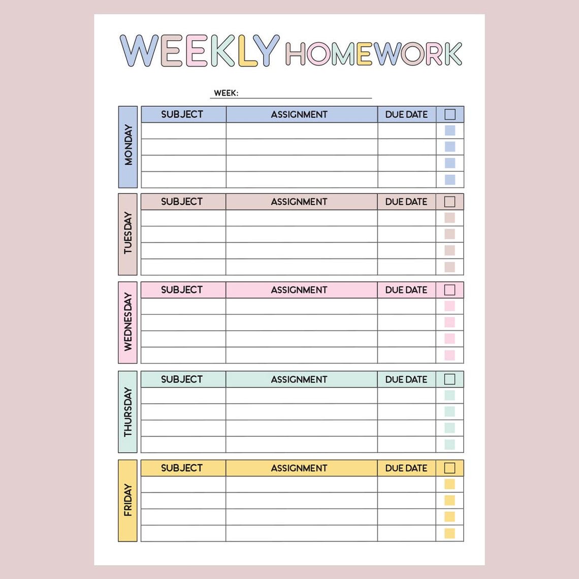 Weekly Homework Schedule Kids Printable, Weekly Homeschool Schedule ...