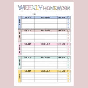 Weekly Homework Schedule Kids Printable, Weekly Homeschool Schedule ...