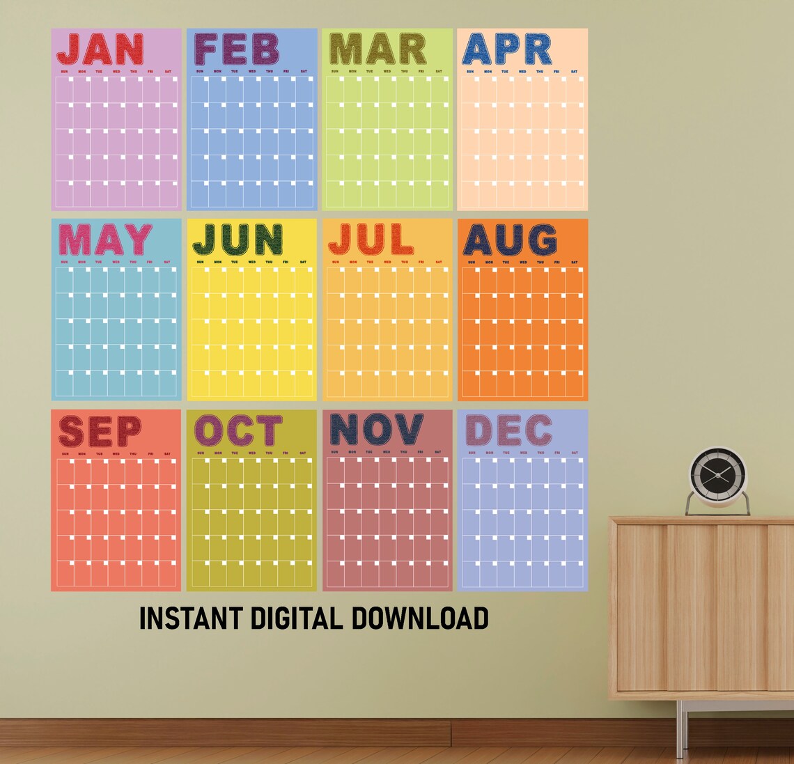 Large Monthly Wall Planner Printable Bright, Pastel Wall Calendar 2025 ...