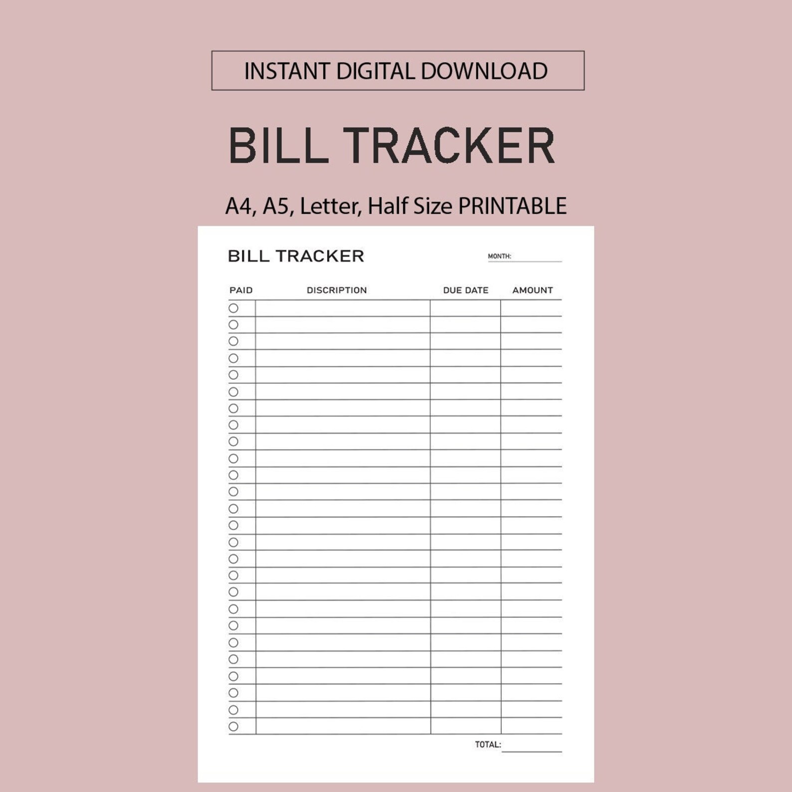 Annual Bill Tracker Printable A4/a5/letter/half Size, Bill Organizer ...
