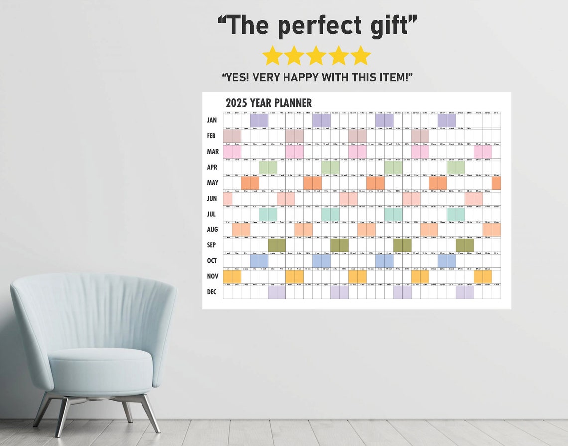 Giant Wall Calendar 2025 Printable PDF, 2025 Wall Planner, Large Wall ...