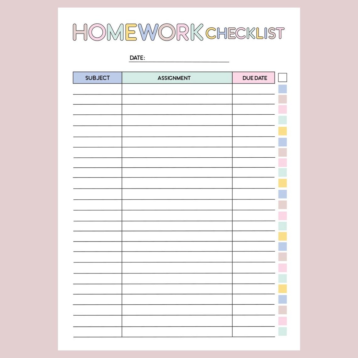 Homework Checklist Printable: Student Planner (digital Download) - Etsy UK