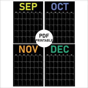 Year Wall Calendar Printable Bright, Gothic Calendar, Monthly Wall ...