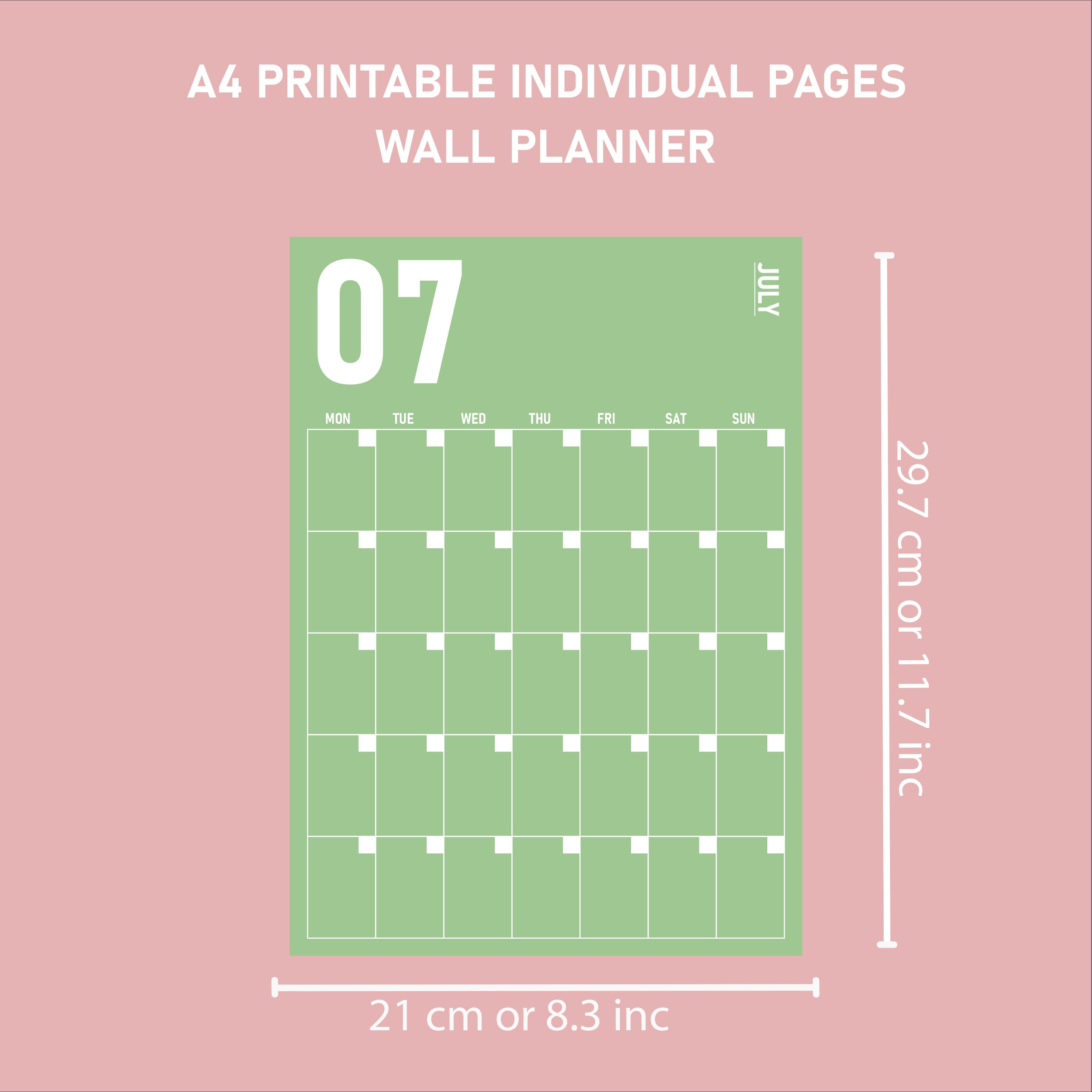 Large Monthly Wall Calendar A3 A4 PDF, Pastel Wall Planner, Undated ...