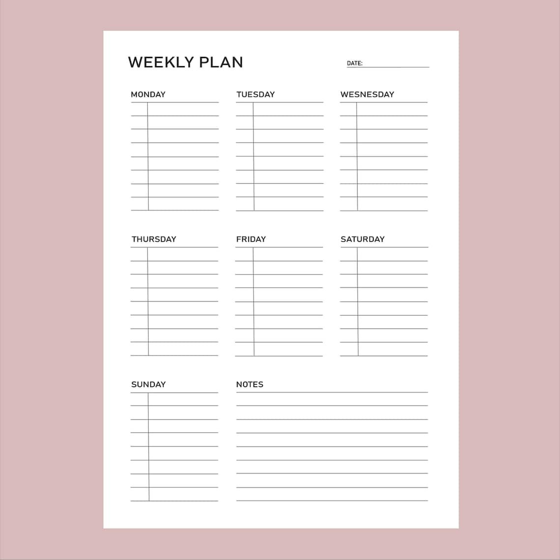 Weekly Planner Minimalist Printable Landscape, Weekly Schedule, Week at ...